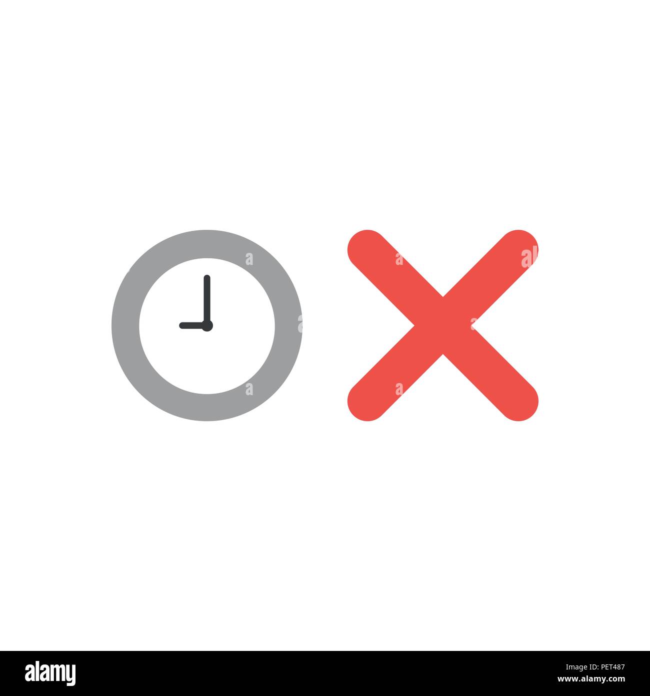 Vector illustration concept of grey clock time with red x mark icon ...