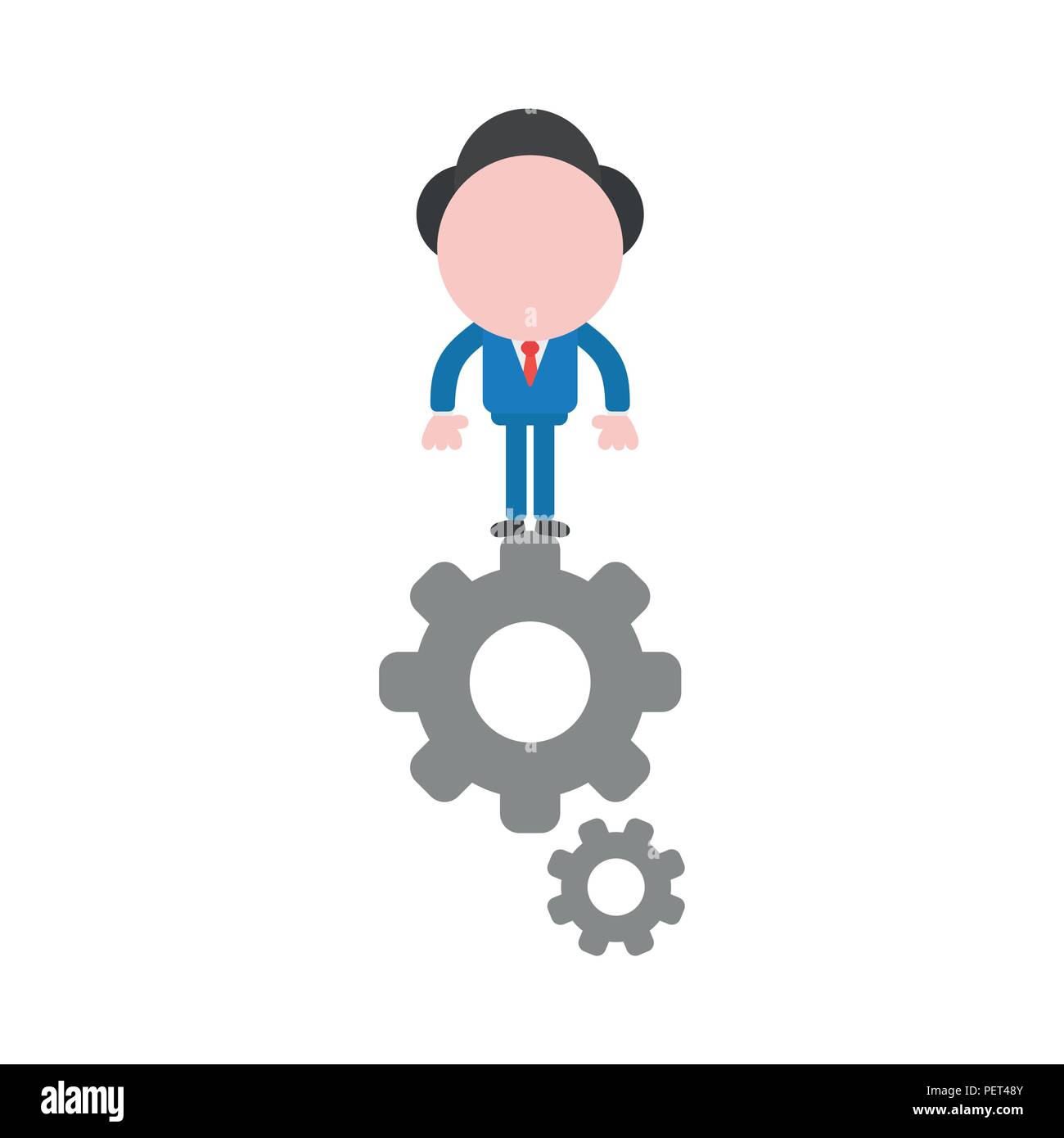 Vector illustration of faceless businessman character standing on gears ...