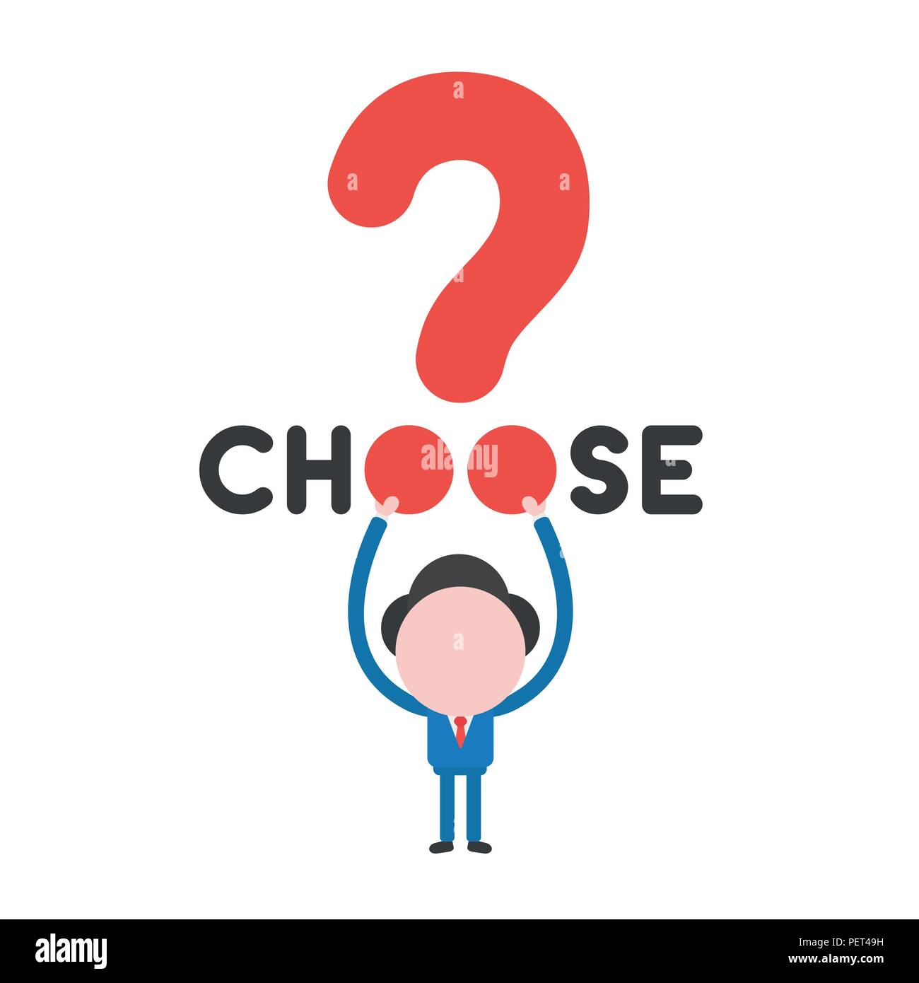 Vector illustration of faceless businessman character holding up choose ...