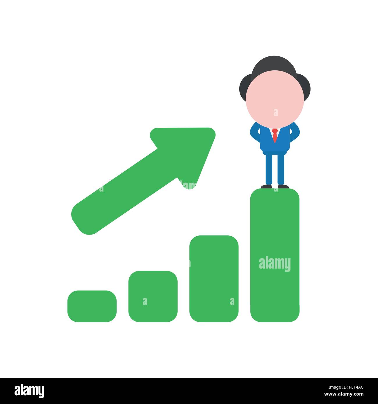 Vector illustration of faceless businessman character at top of sales ...