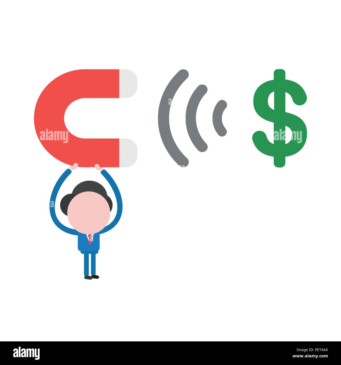 Vector illustration of faceless businessman character holding up magnet ...