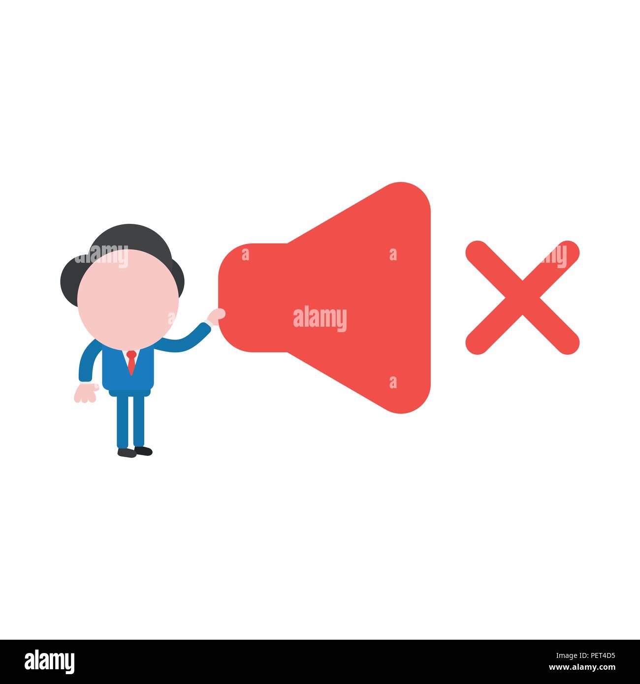 Vector illustration of faceless businessman character holding sound off ...