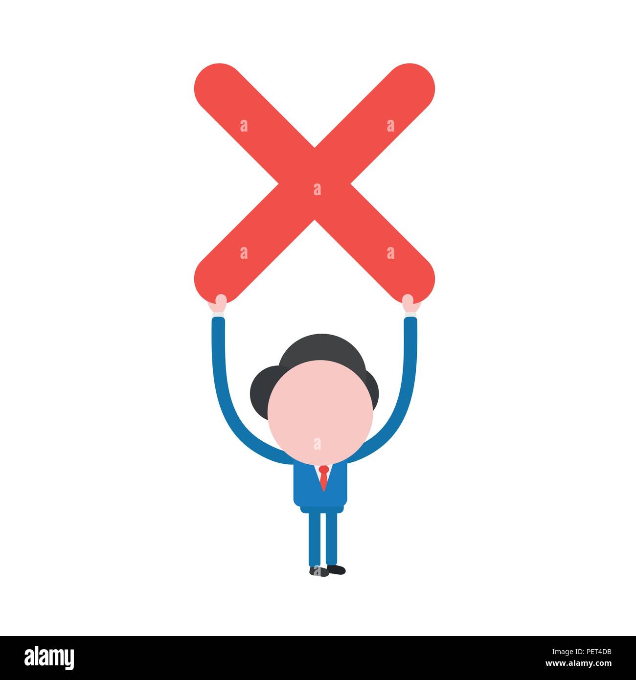 Vector illustration of faceless businessman character holding up x mark ...
