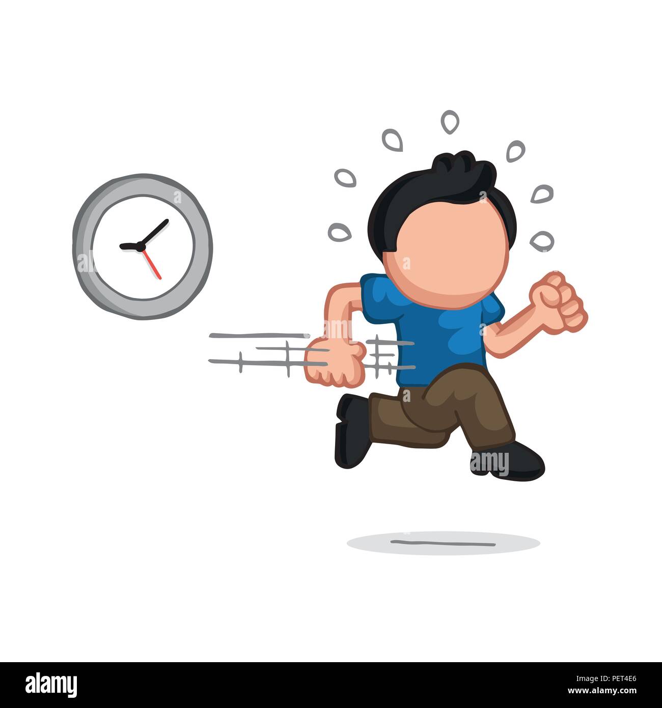 Vector hand-drawn cartoon illustration of man running late with clock ...