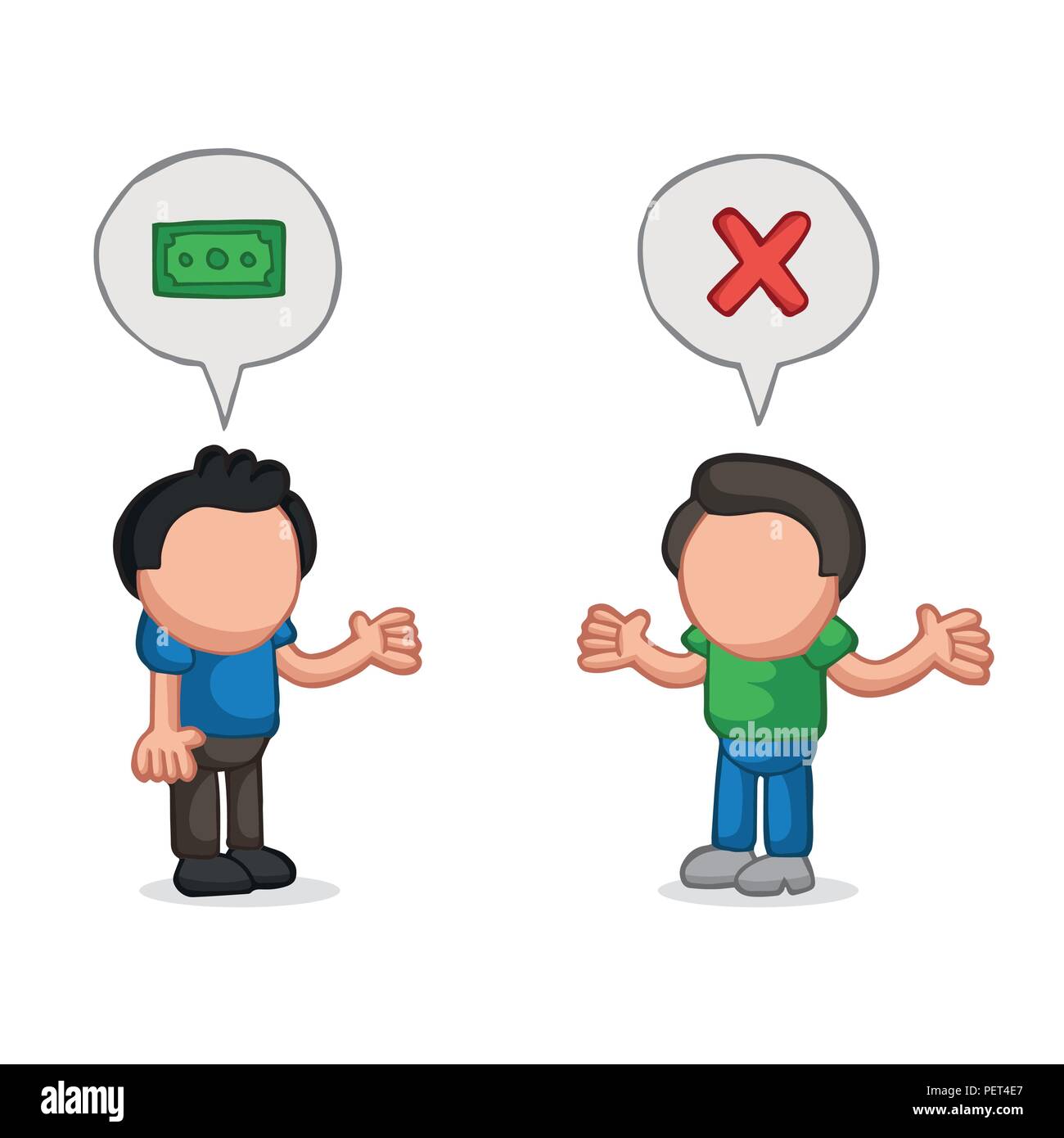 Vector hand-drawn cartoon illustration of man asking another man for ...