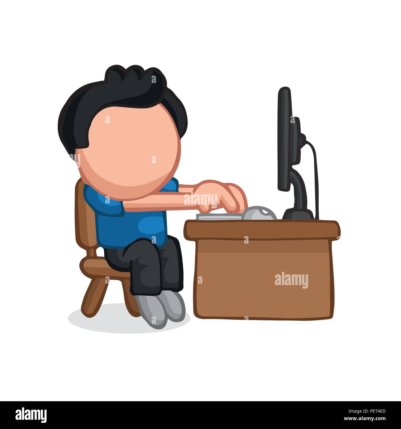Vector hand-drawn cartoon illustration of man sitting behind desk ...