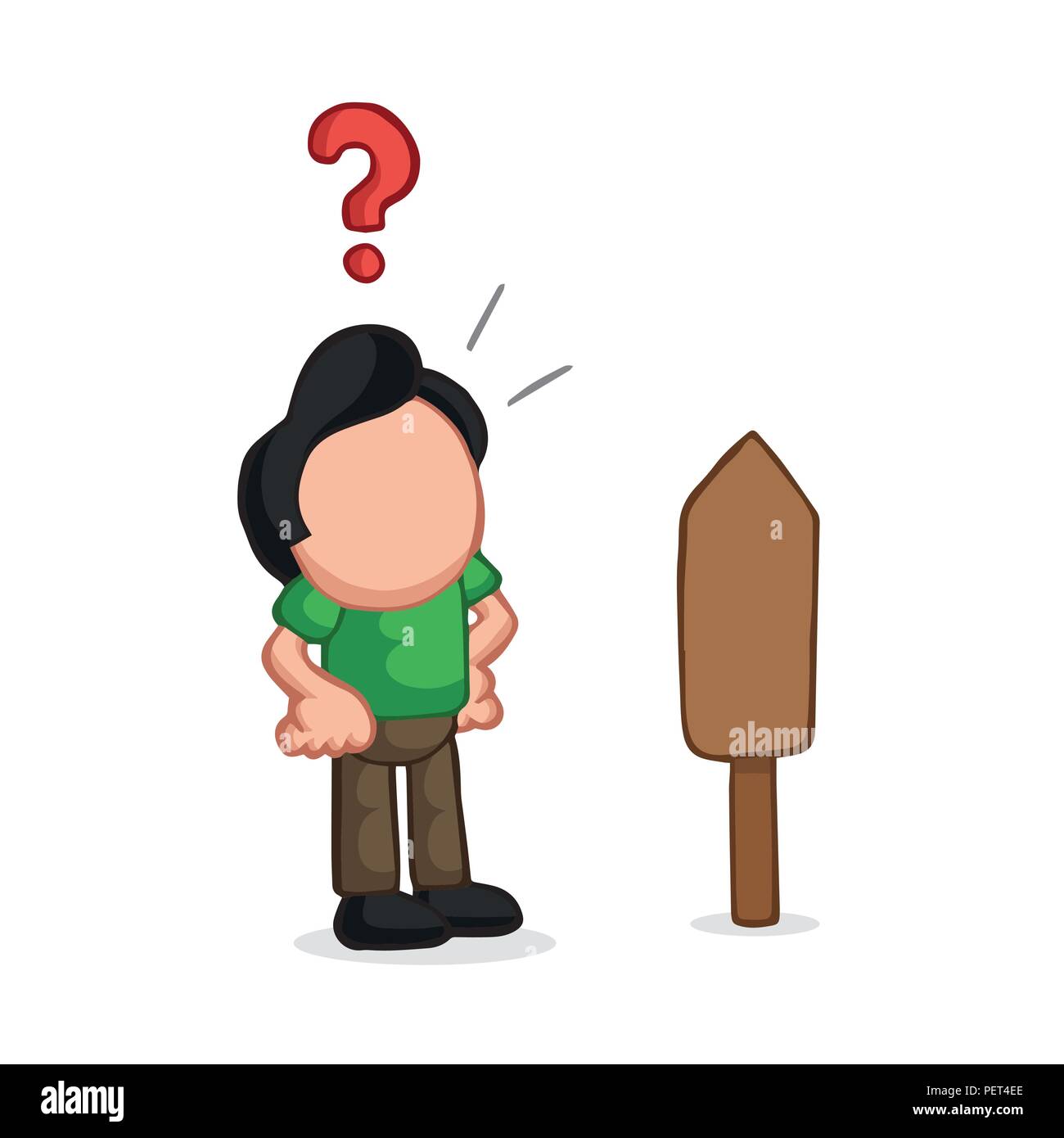 Vector hand-drawn cartoon illustration of confused man standing front ...