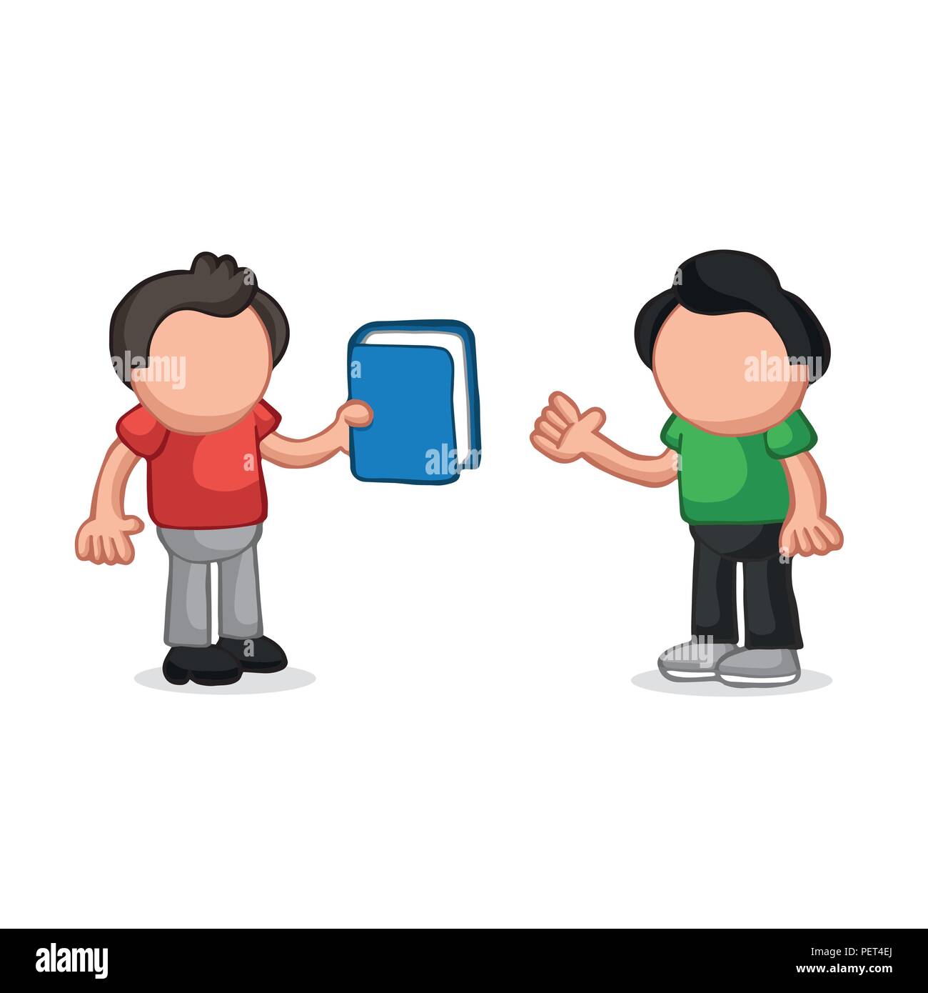 Vector hand-drawn cartoon illustration of man giving book to another ...