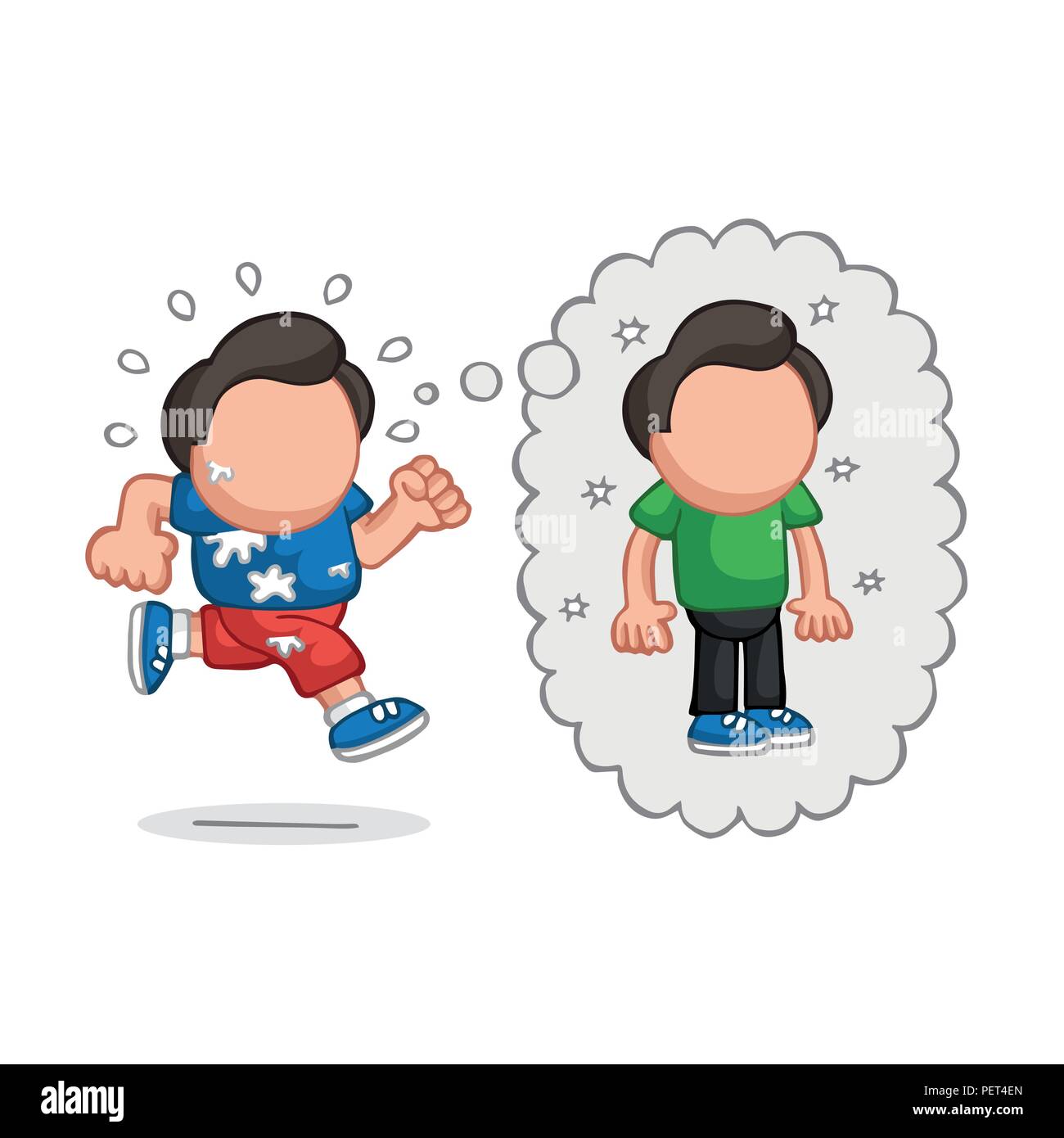Vector hand-drawn cartoon illustration of running man dreaming of ...