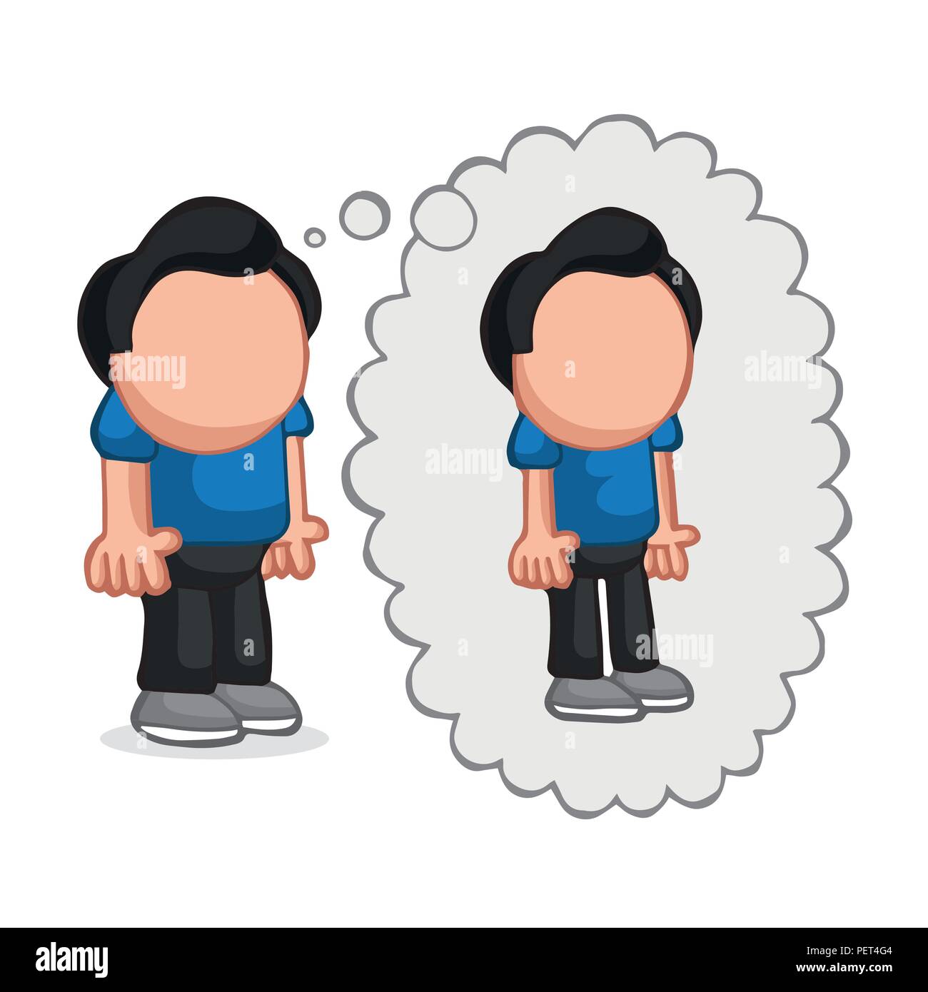 Vector hand-drawn cartoon illustration of fat man standing dreaming of ...