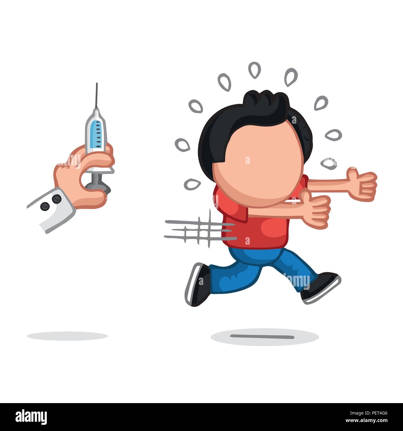 Vector hand-drawn cartoon illustration of man afraid and running from ...