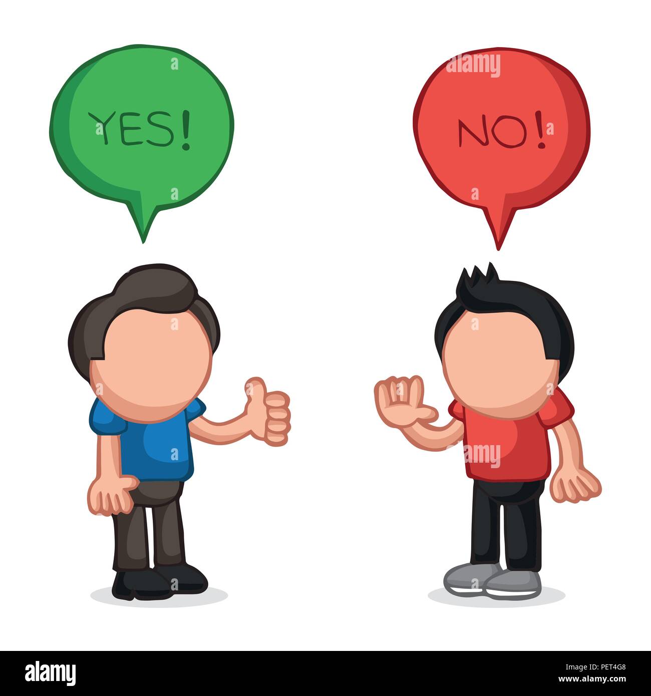 Vector hand-drawn cartoon illustration of two men arguing yes no in ...