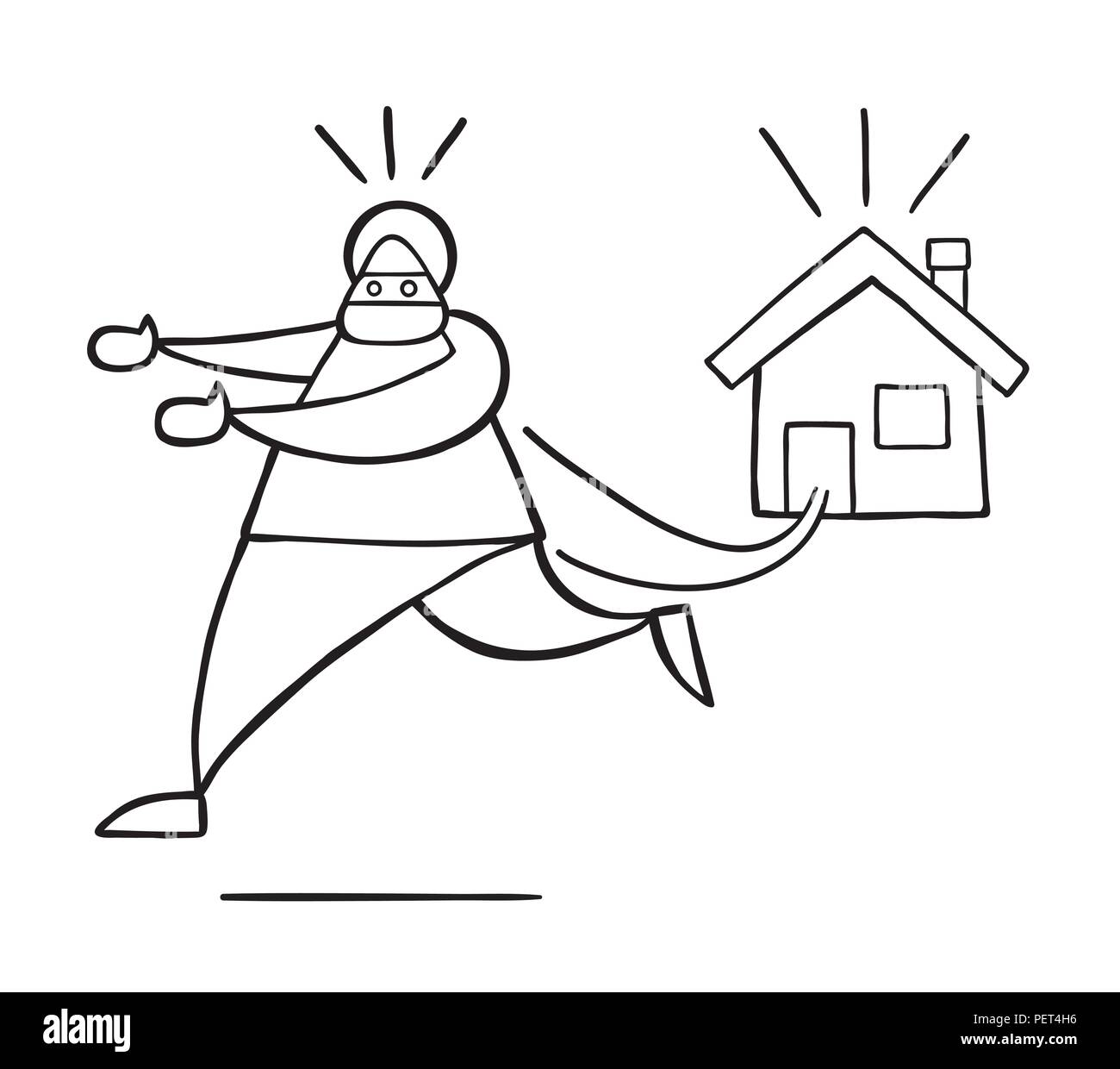 Vector illustration cartoon thief man with face masked running away ...