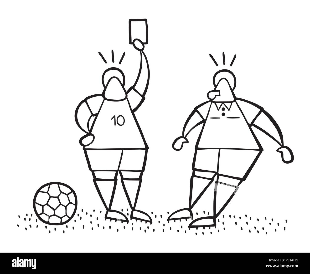 Vector illustration cartoon soccer player man showing red card to ...