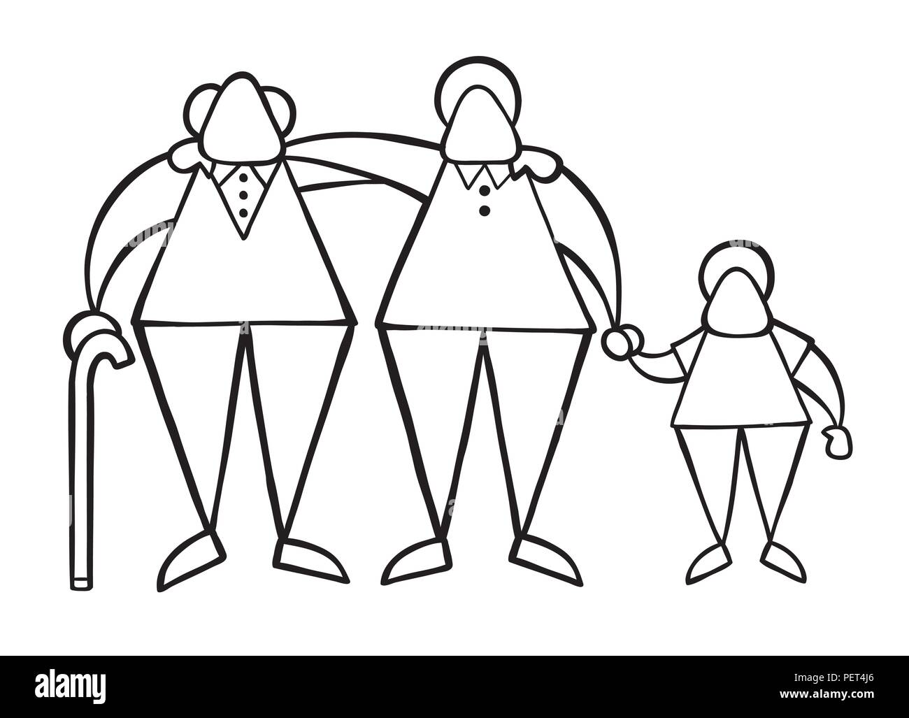 Vector illustration cartoon old man standing with walking stick ...