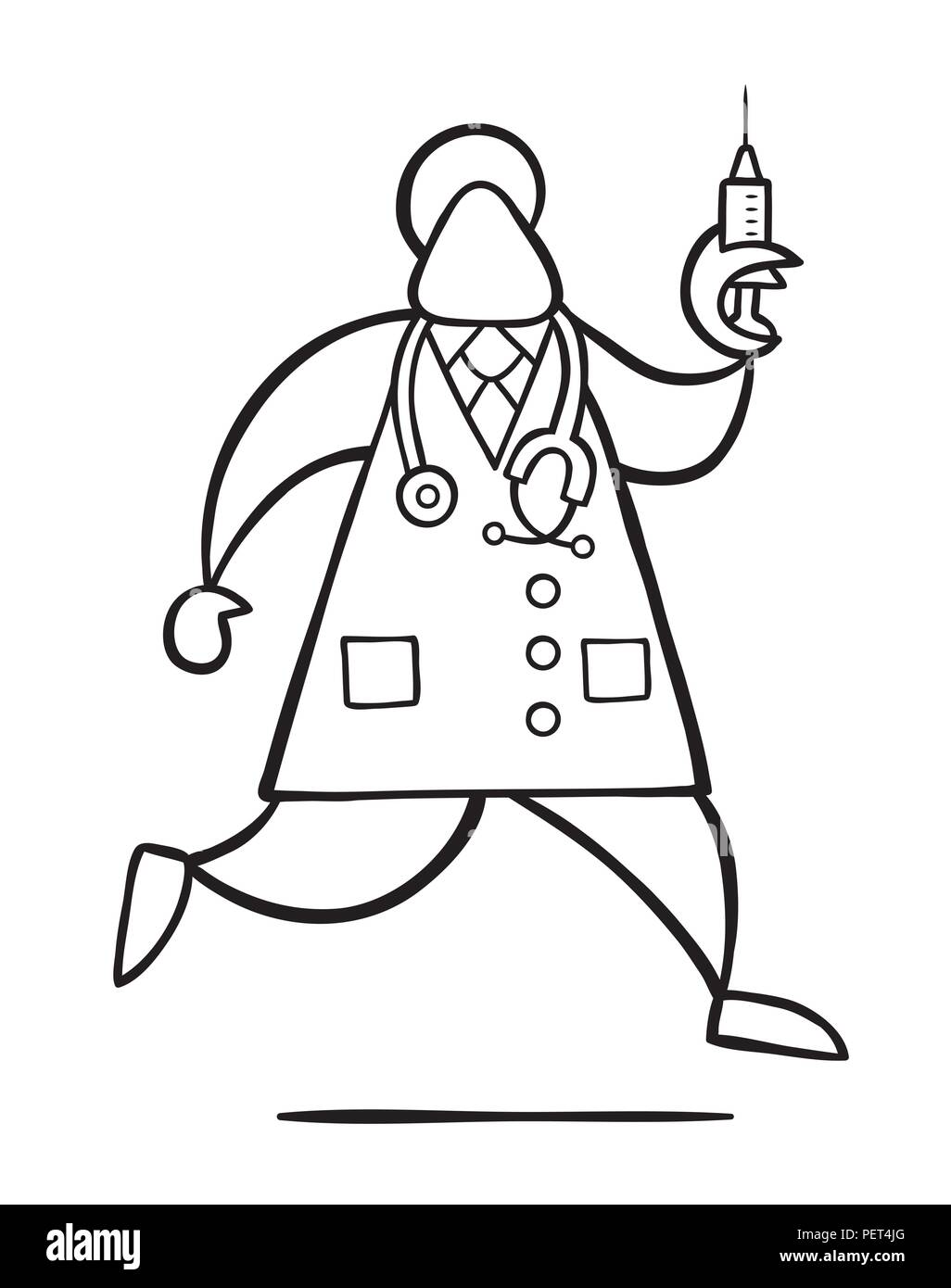 Vector illustration cartoon doctor man with stethoscope and running ...