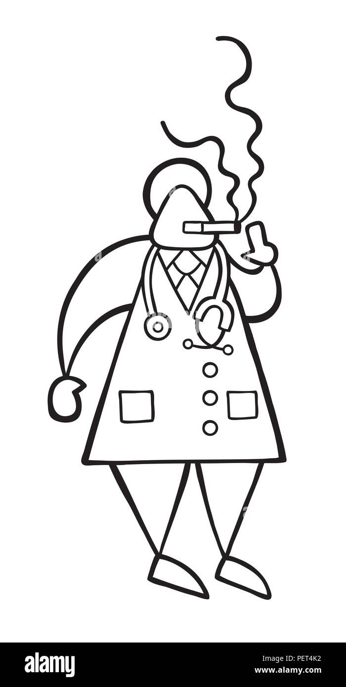 Vector illustration cartoon doctor man standing and smoking cigarette ...