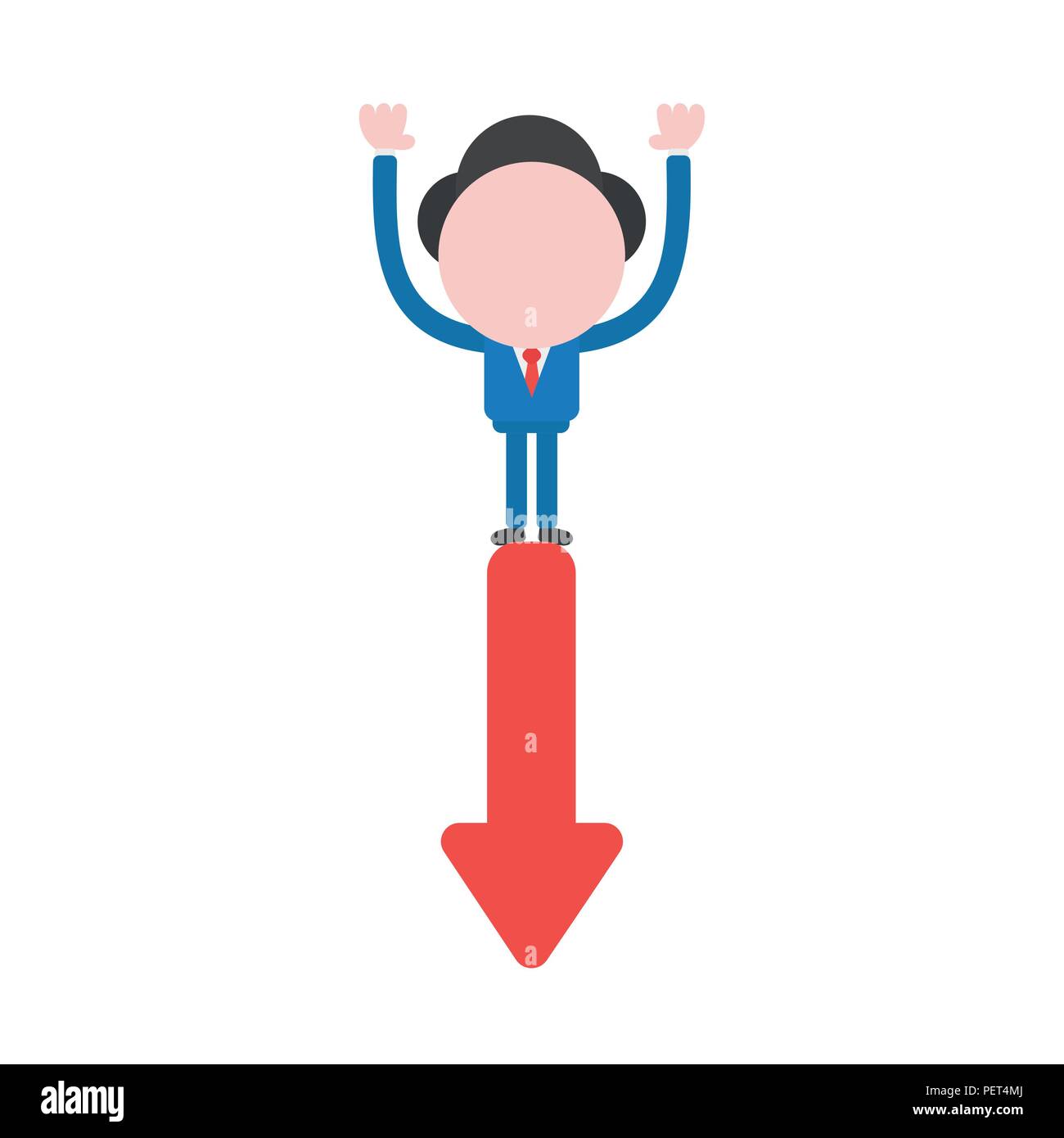 Vector illustration businessman mascot character on arrow moving down ...