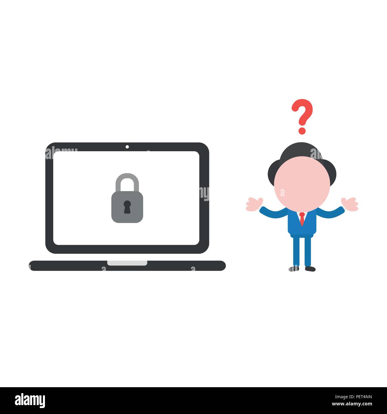 Vector illustration confused businessman mascot character with laptop ...