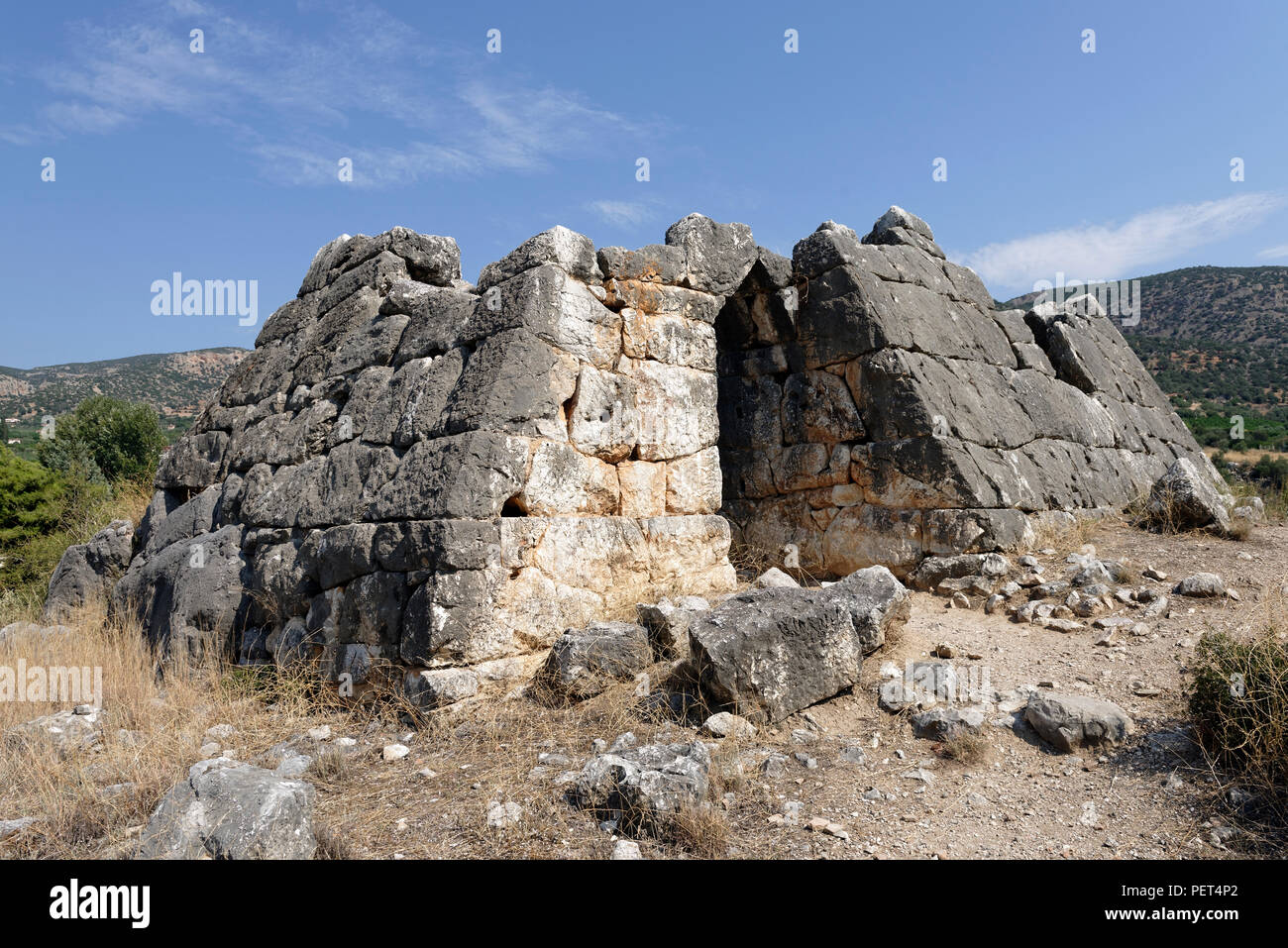 View of the facade of the Pyramid of Hellinikon, near the city of Argos ...