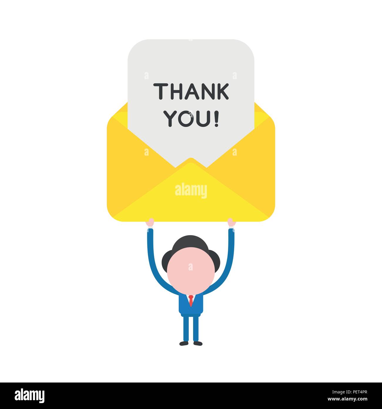 Vector illustration businessman mascot character holding up thank you ...
