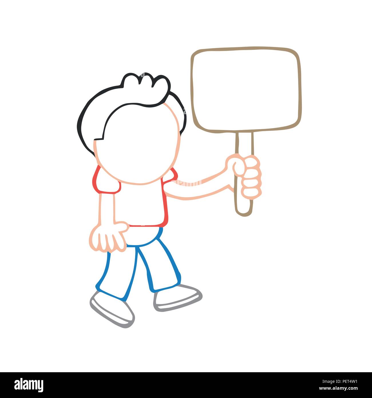 Vector Hand Drawn Cartoon Illustration Of Man Walking Holding Blank