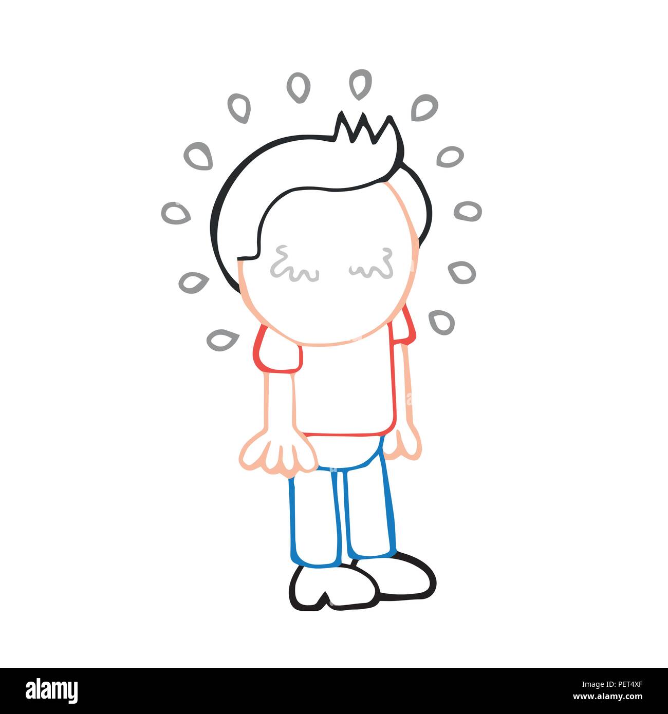 Vector hand-drawn cartoon illustration of man standing crying Stock ...
