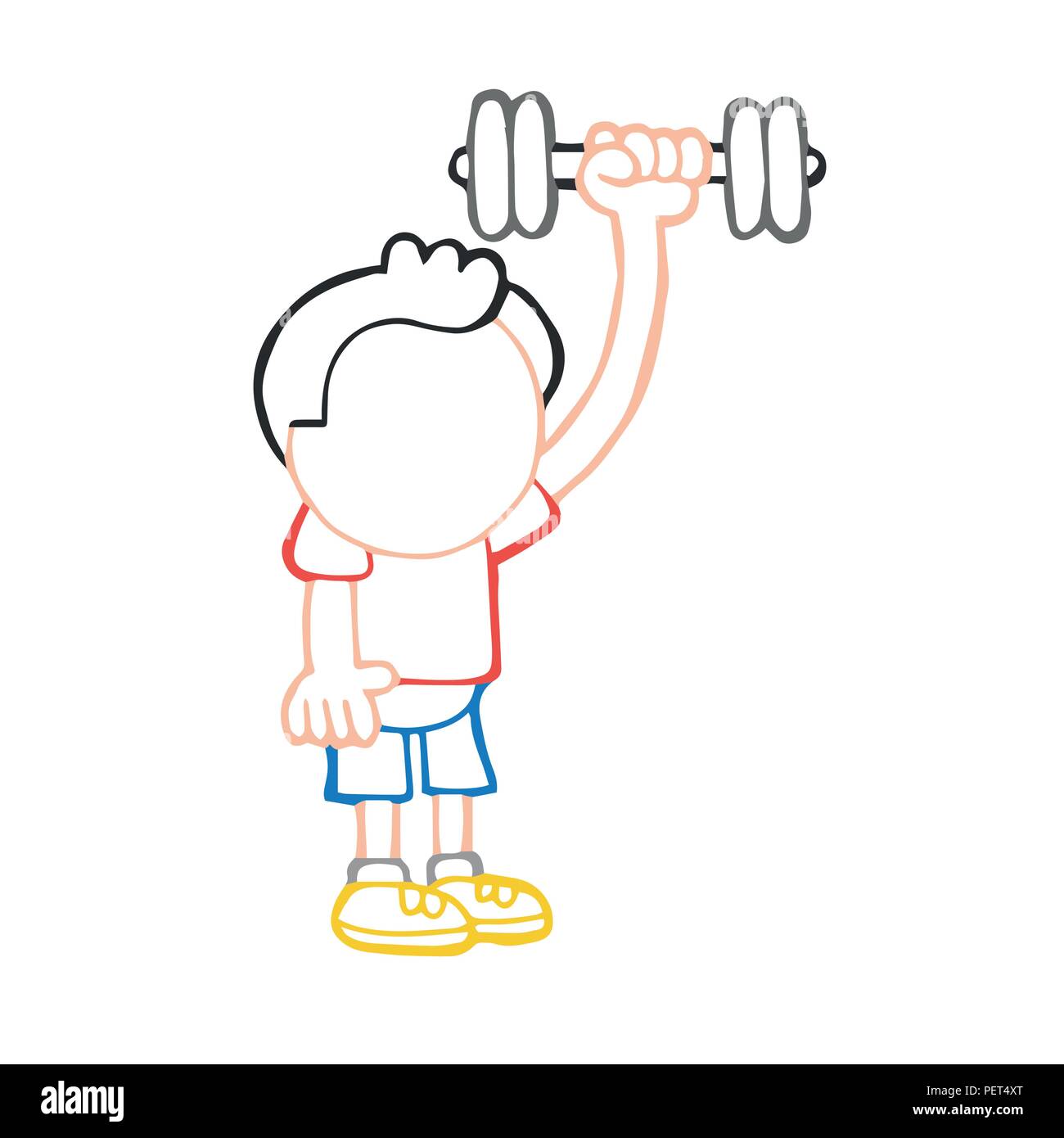 Vector hand-drawn cartoon illustration of man standing pumping ...