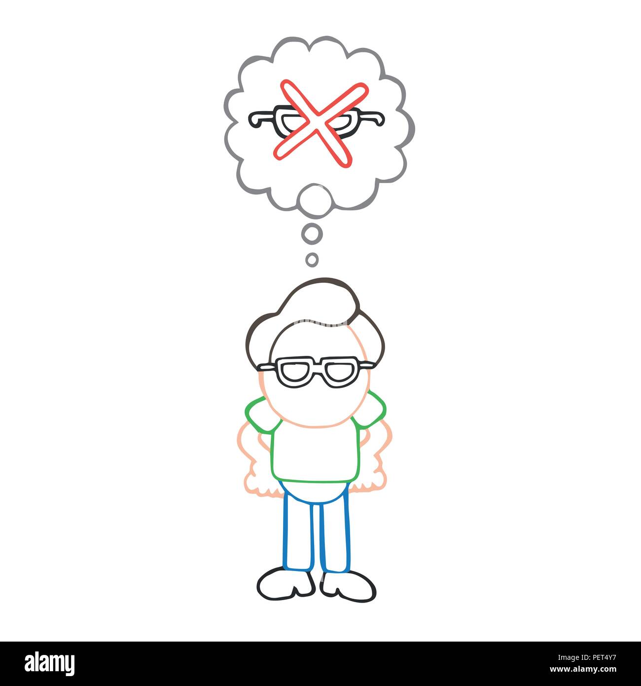 Vector hand-drawn cartoon illustration of man standing dreaming of ...