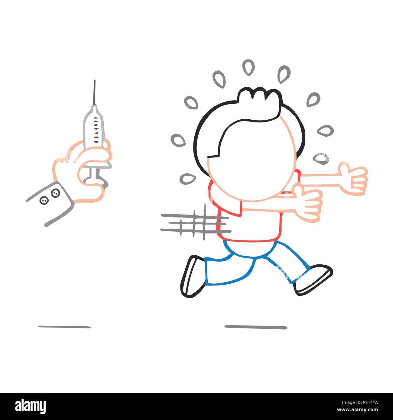 Vector hand-drawn cartoon illustration of man afraid and running from ...