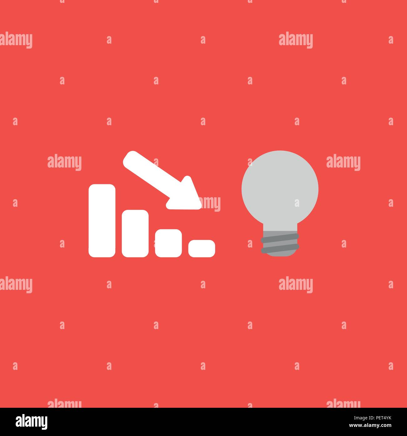 Flat vector icon concept of sales bar graph moving down with grey light ...