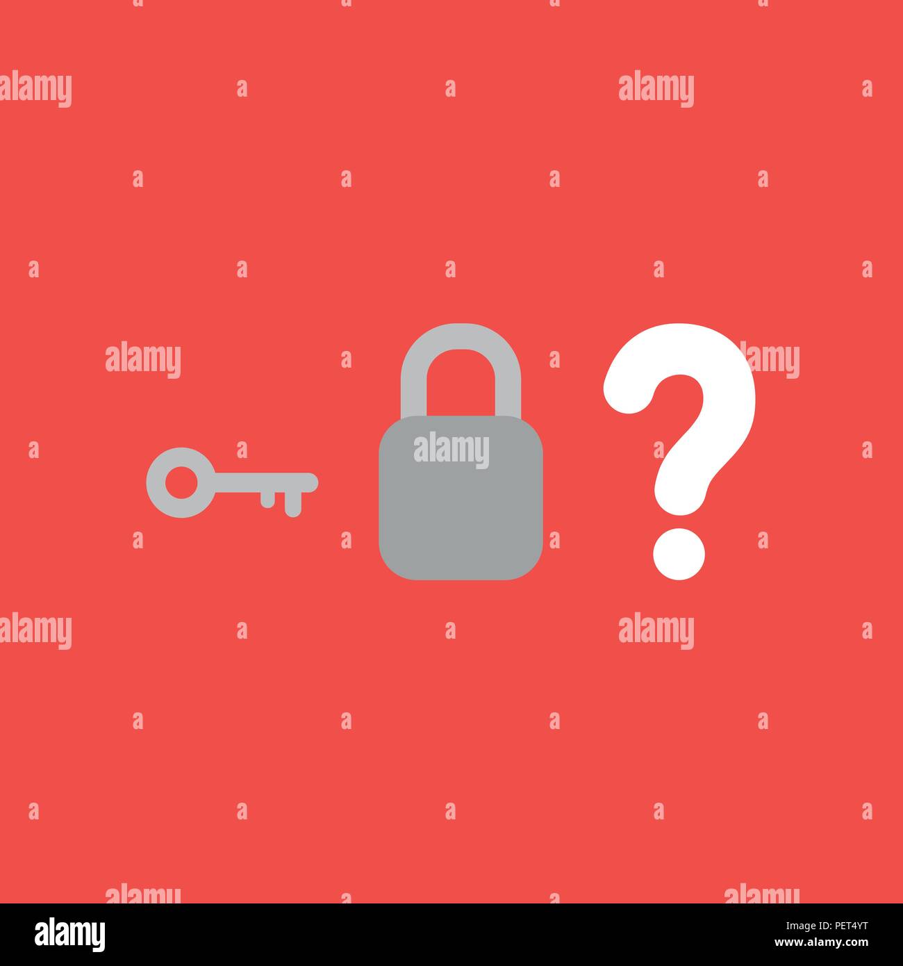Flat vector icon concept of key, padlock without keyhole and question ...