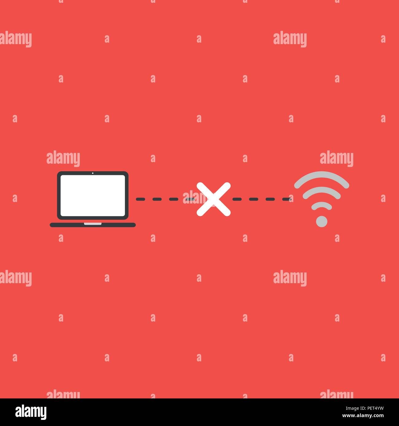 Flat vector icon concept of connection error, laptop computer, x mark ...