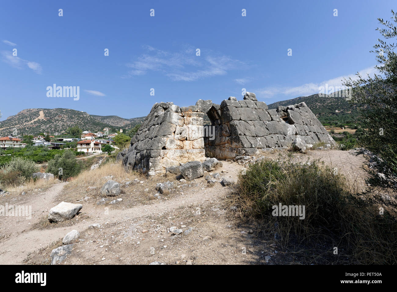 View of the facade of the Pyramid of Hellinikon, near the city of Argos ...