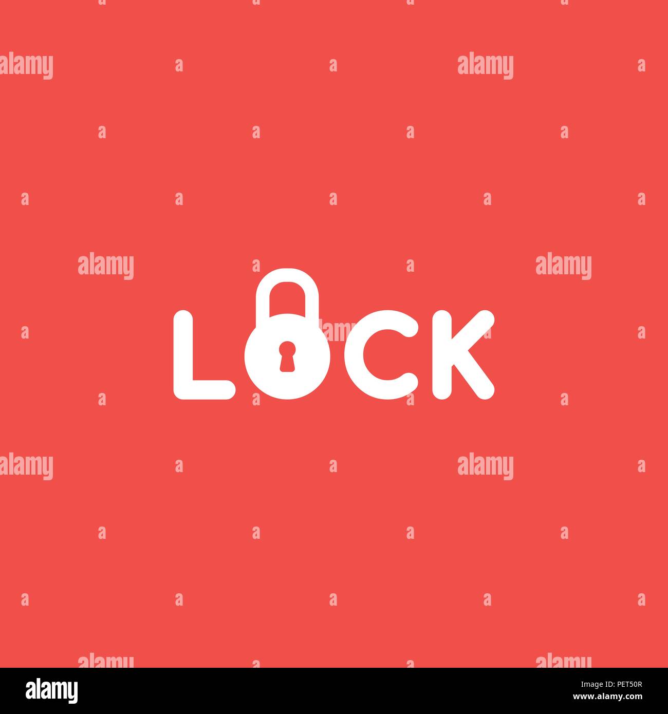 Flat vector icon concept of lock word with closed padlock on red ...