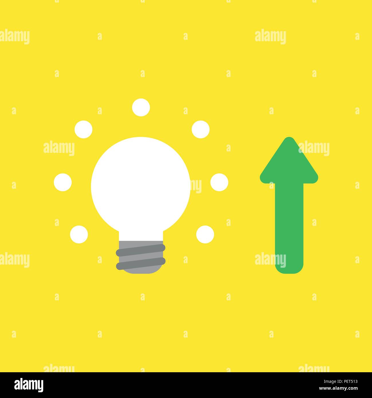 Flat vector icon concept of glowing light bulb with arrow moving up on ...