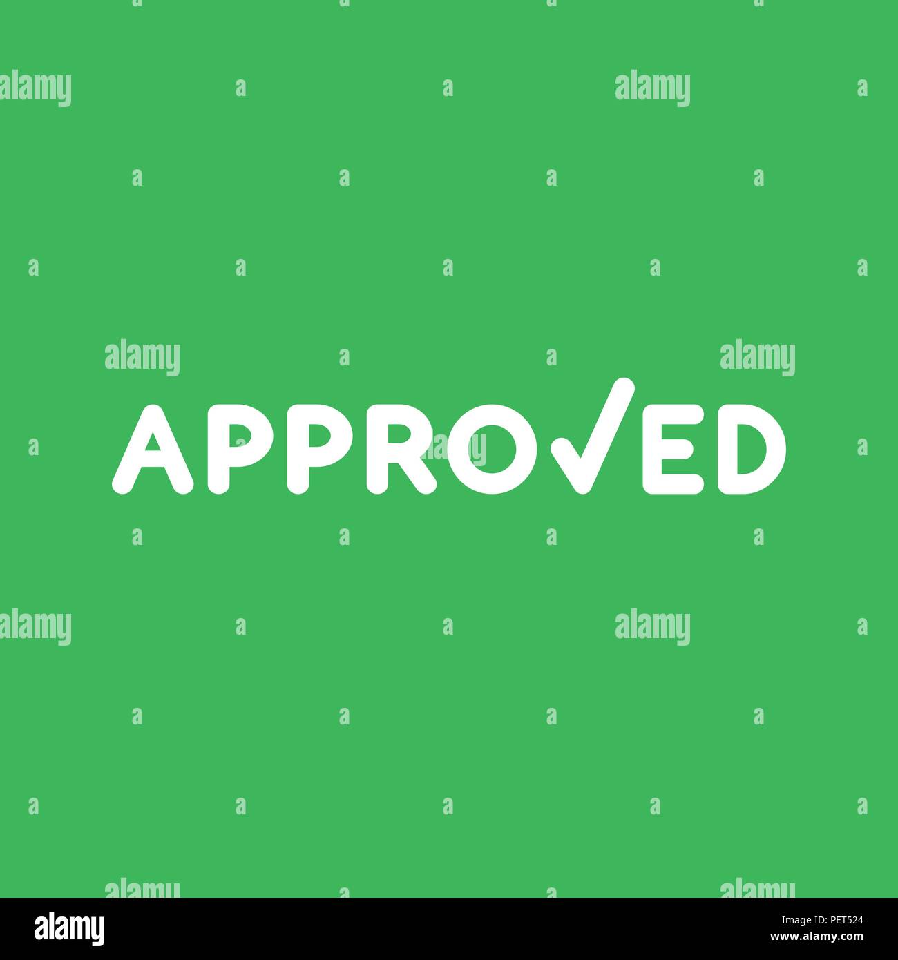 Flat vector icon concept of approved word with check mark on green ...