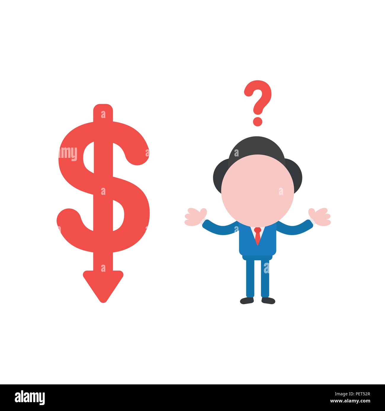 Vector illustration confused businessman character with red dollar ...