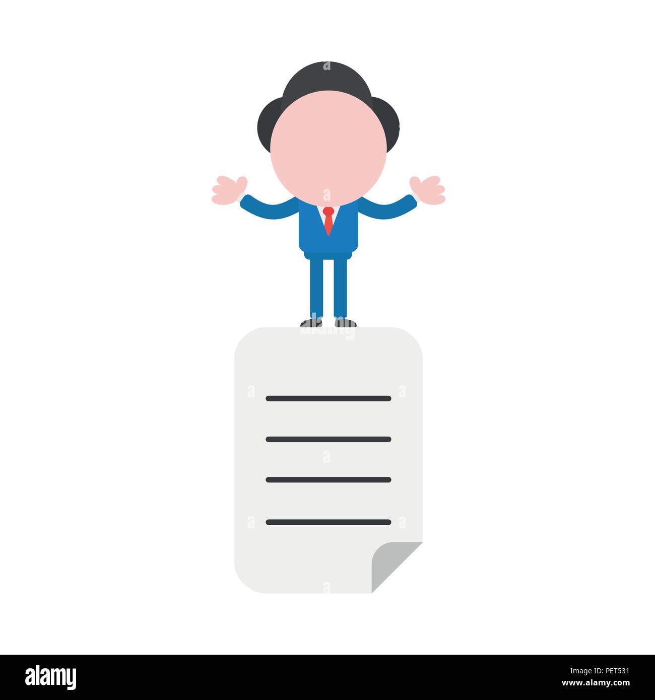 Vector illustration businessman character standing on written paper ...