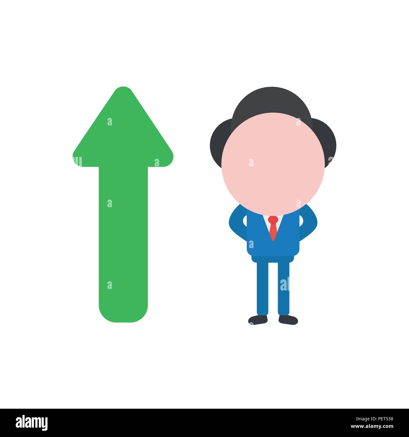 Vector illustration businessman character with green arrow moving up ...