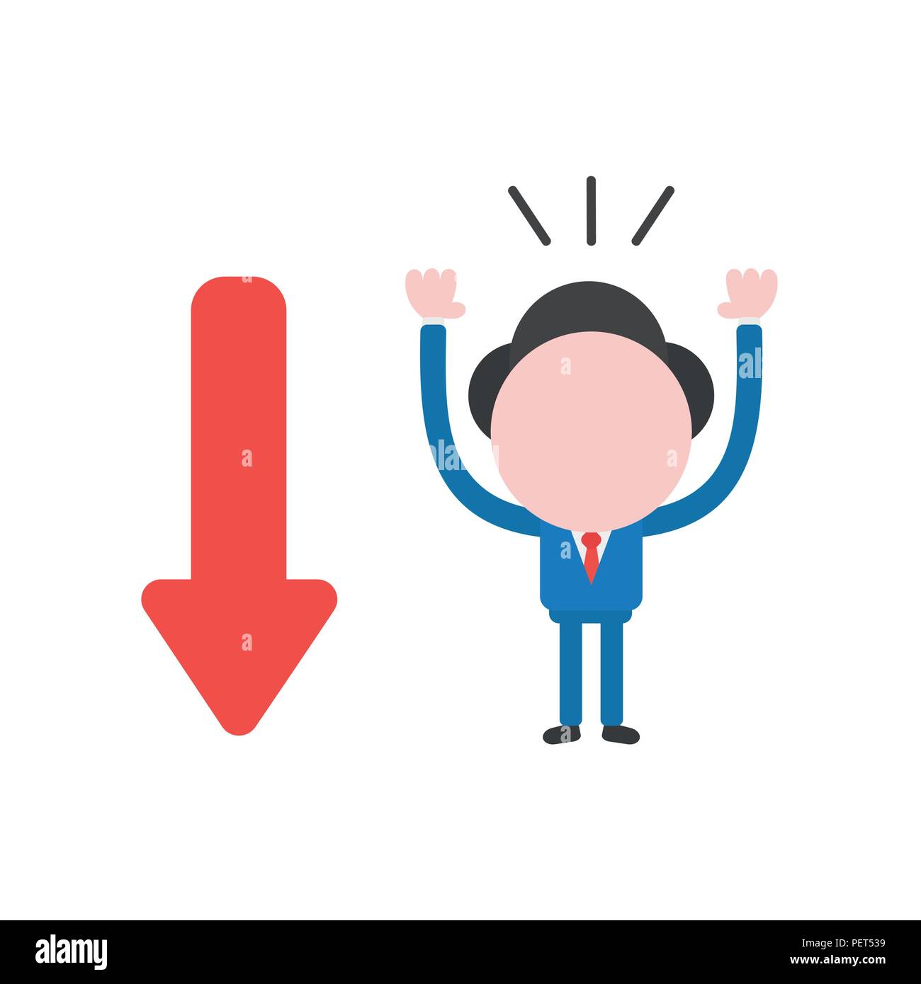 Vector illustration businessman character with red arrow moving down ...