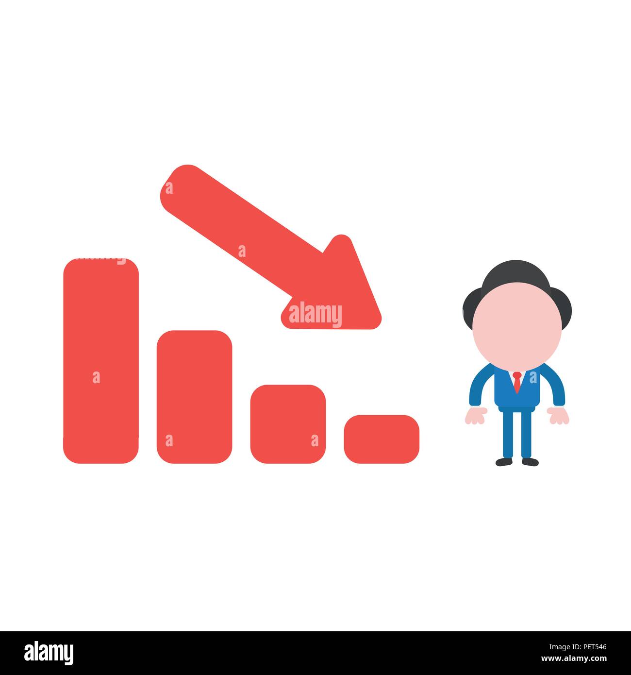 Vector illustration businessman character with red sales bar graph ...