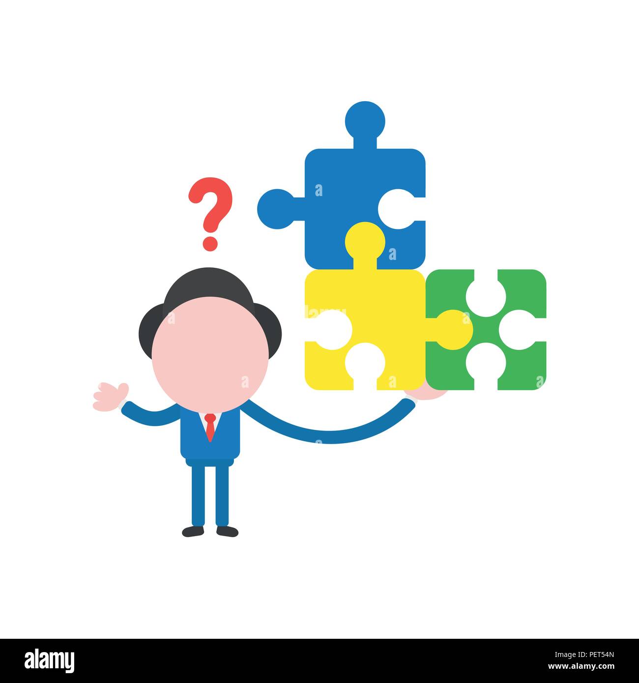 Vector illustration businessman character holding connected puzzle ...