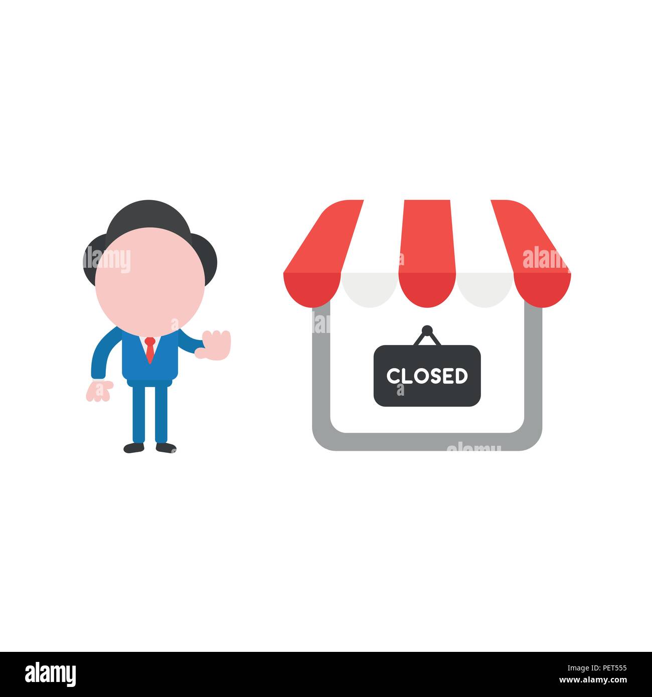 Vector illustration businessman character make hand stop sign with shop ...