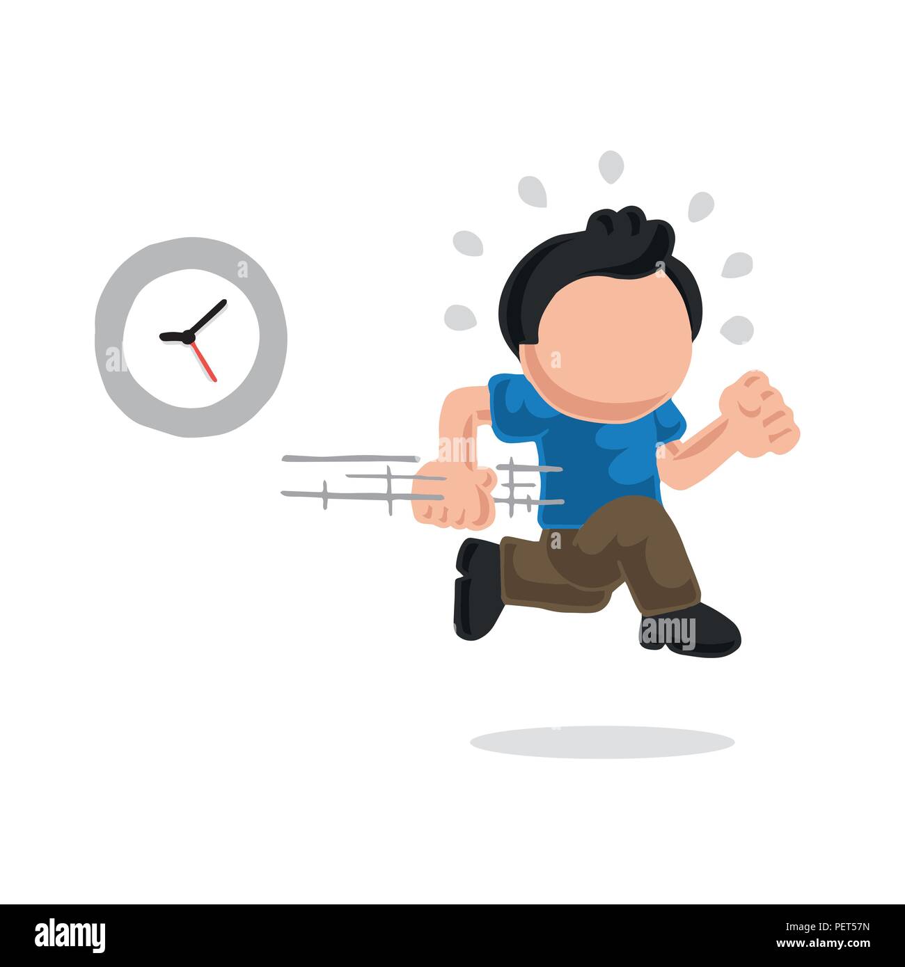 Vector hand-drawn cartoon illustration of man running late with clock ...