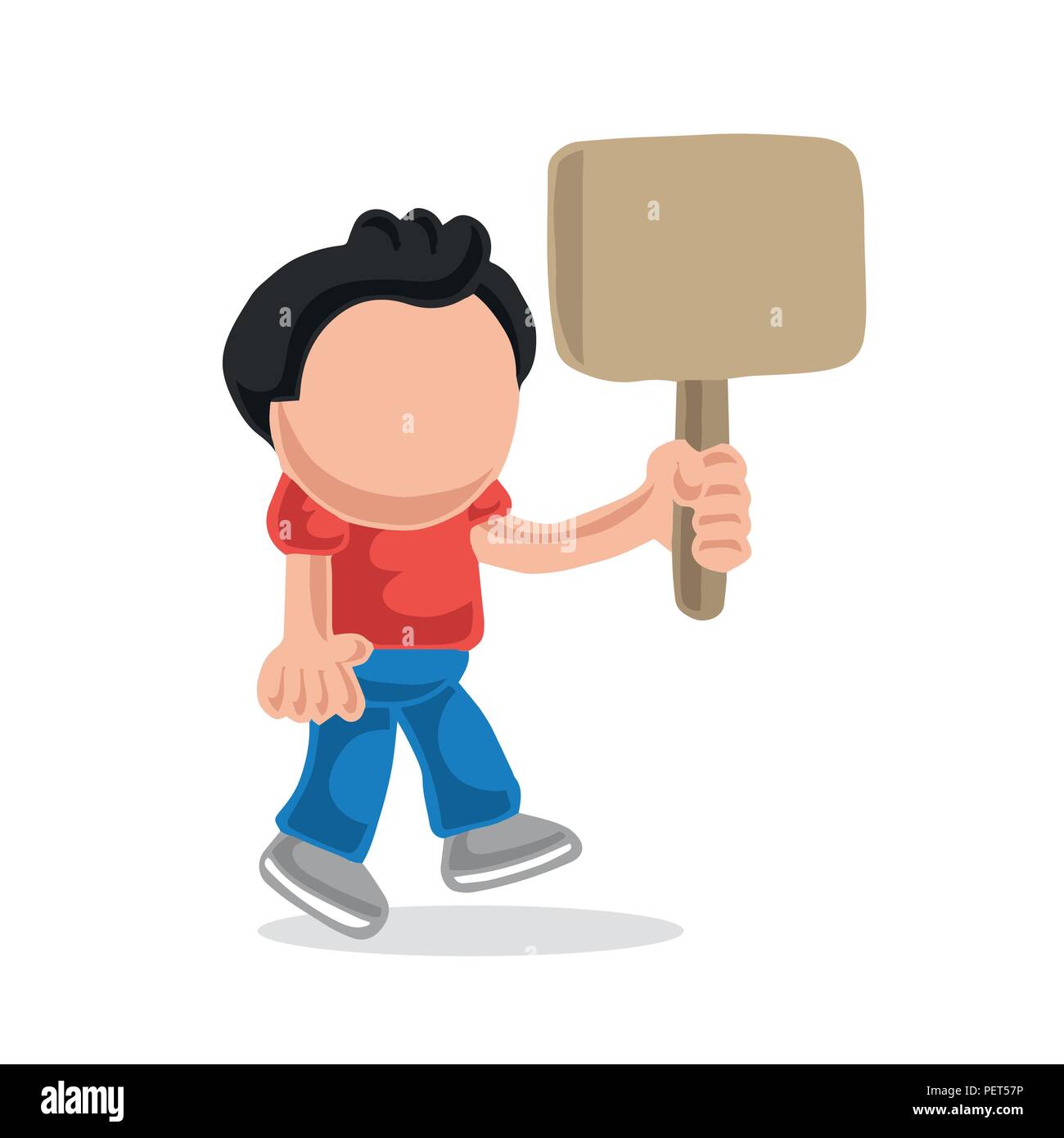 Vector hand-drawn cartoon illustration of man walking holding blank ...