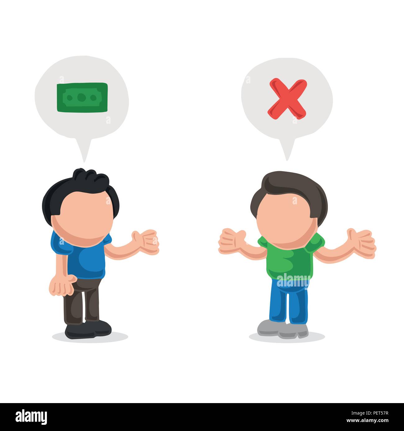 Vector hand-drawn cartoon illustration of man asking another man for ...