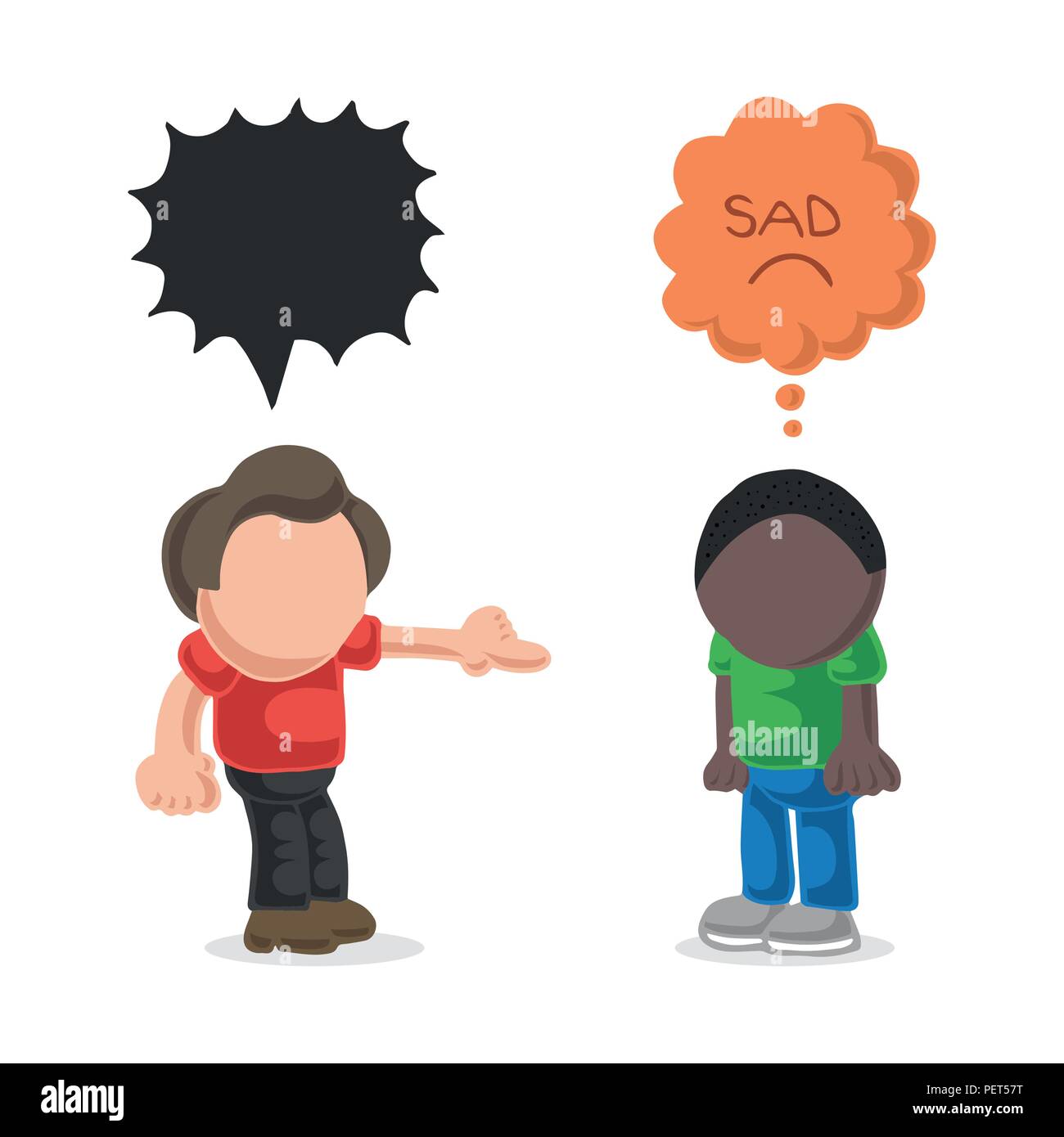Vector hand-drawn cartoon illustration of white man racist to black man ...