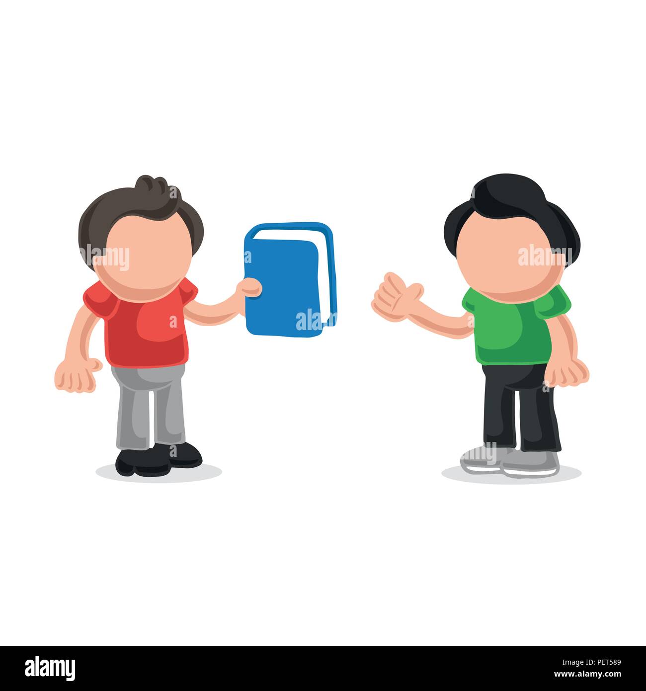 Vector hand-drawn cartoon illustration of man giving book to another ...