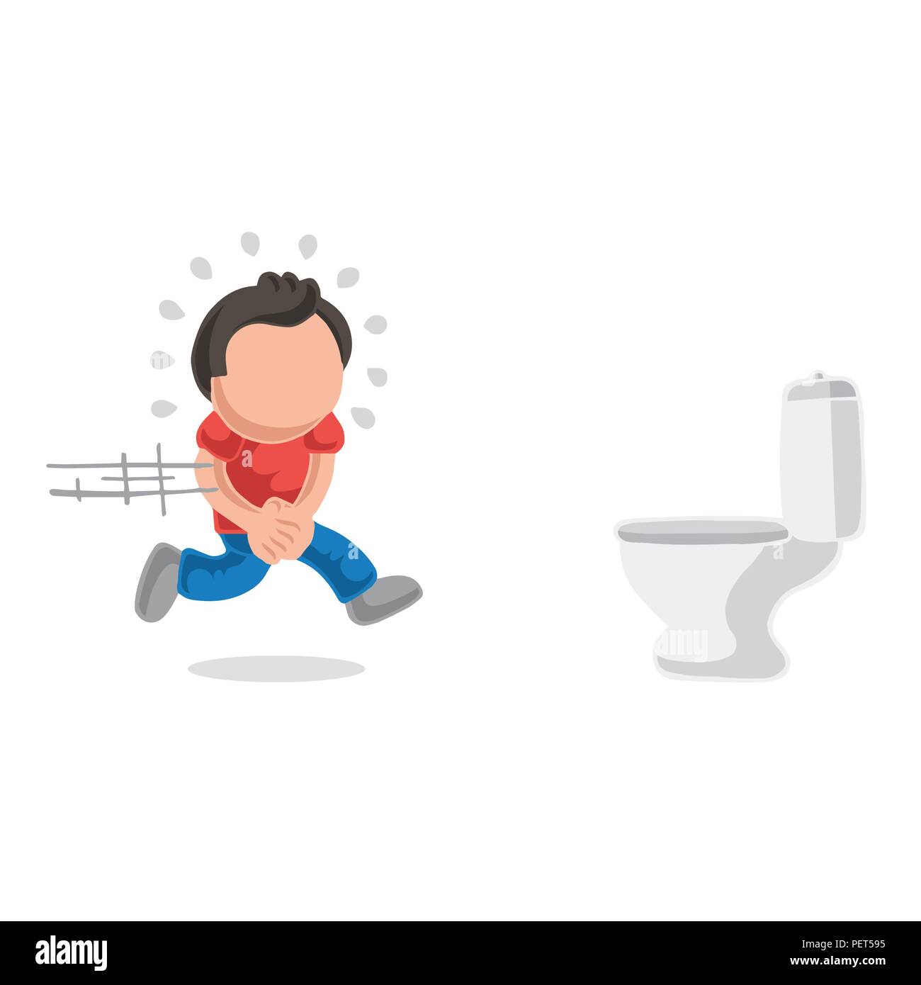 Vector hand-drawn cartoon illustration of man running to pee on toilet ...